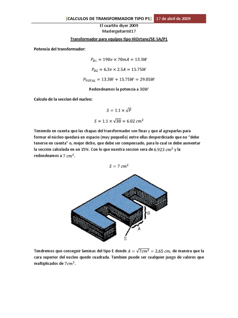 Calculo Del Trafo Del p1 | PDF | Transformador | Electromagnetismo