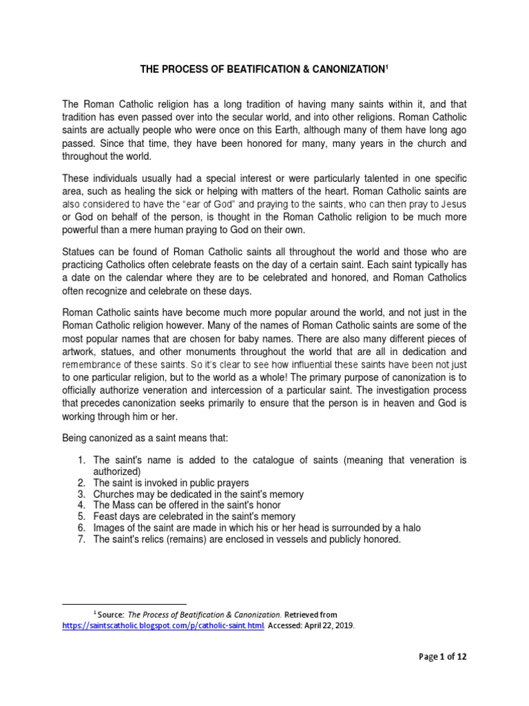 The Process of Beatification | PDF | Saint | Catholic Church