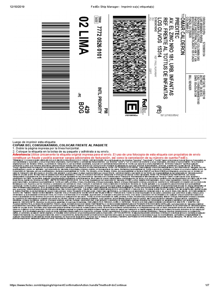 Instrucciones para Etiquetas FedEx AWB | PDF | Fed Ex | Transporte