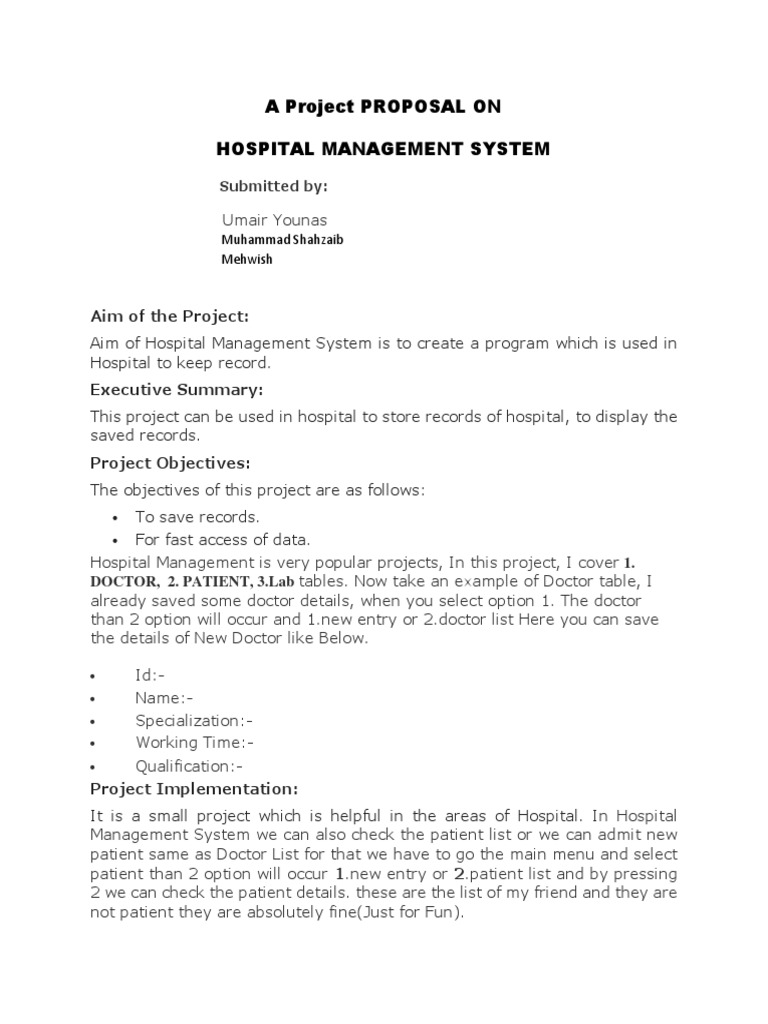 A Project Proposal On Hospital Management System in Java | PDF