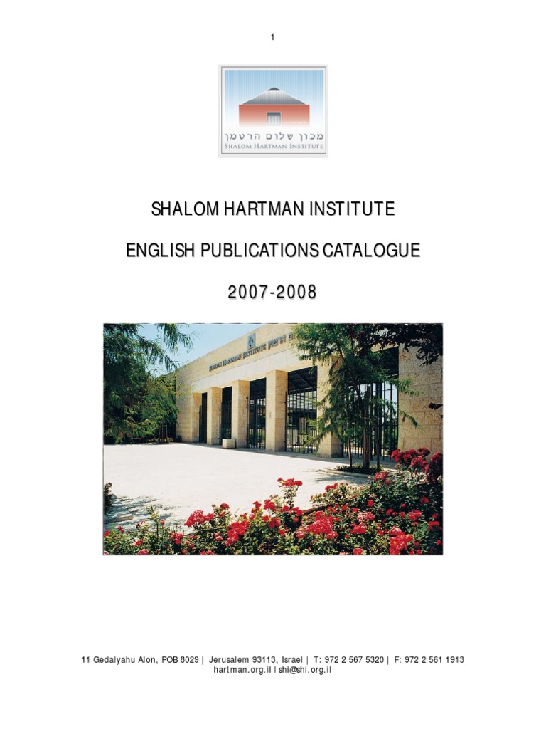 Shalom Hartman Institute English Publications Catalogue | PDF ...