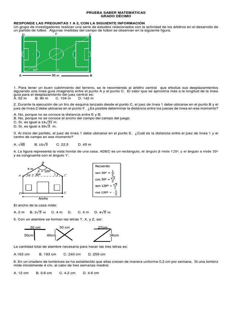 Prueba Saber Matemáticas Décimo | PDF | Triángulo | Formas geométricas