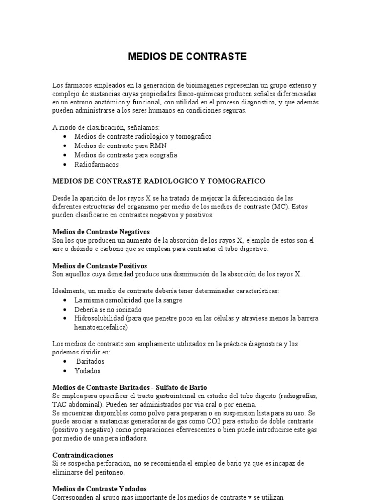 Medios de Contraste | PDF | Rayo X | Sangre