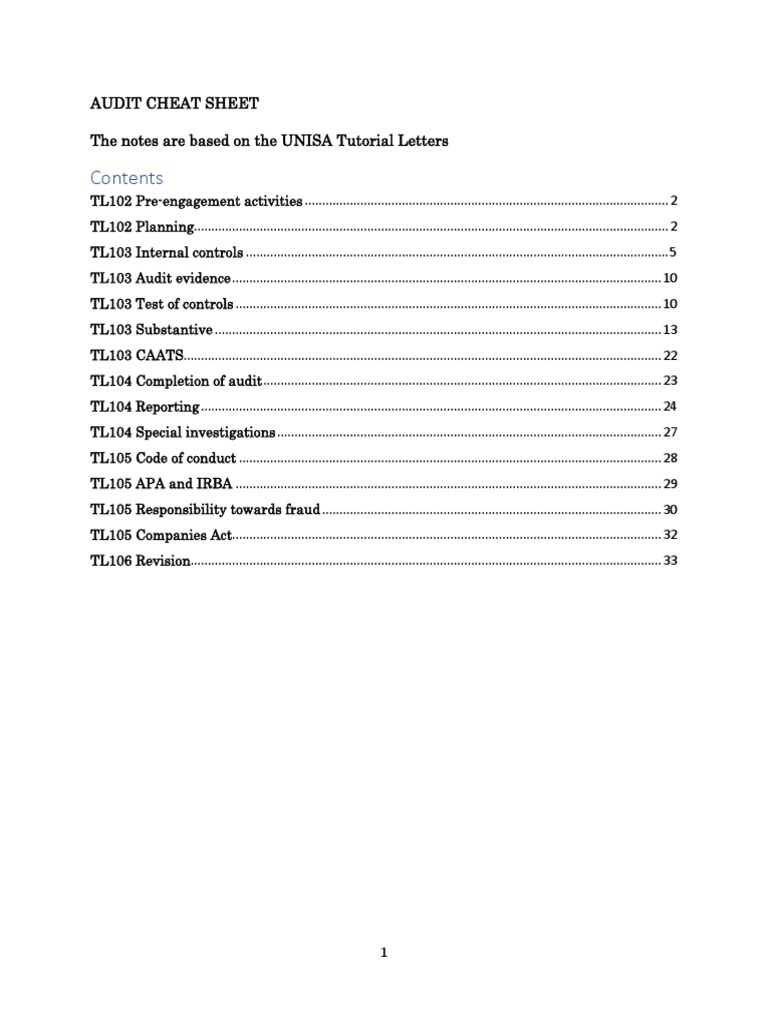 Audit Cheat Sheet for Students | PDF | Financial Audit | Internal Control