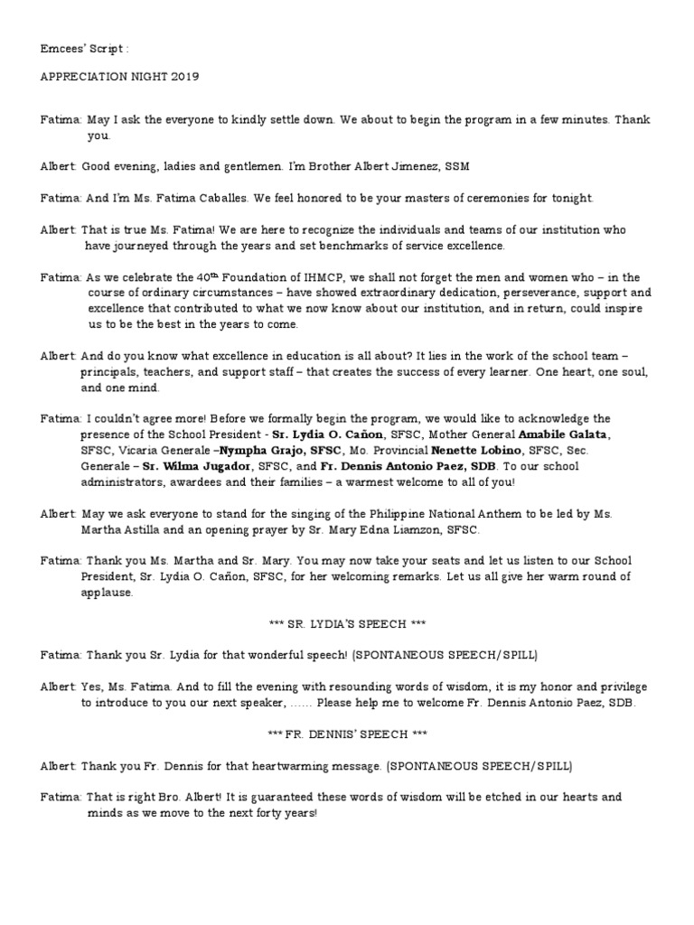 Emcees' Script | PDF | Behavior Modification | Learning