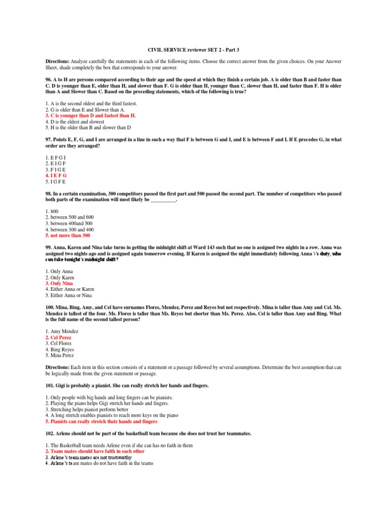 CIVIL SERVICE Reviewer Set 2 - Part 3 | PDF