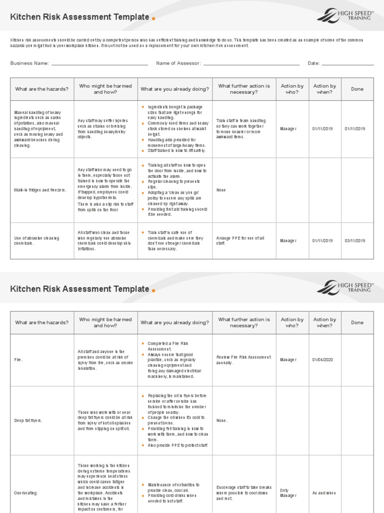 Kitchen Risk Assessment Template Title | PDF | Personal Protective ...