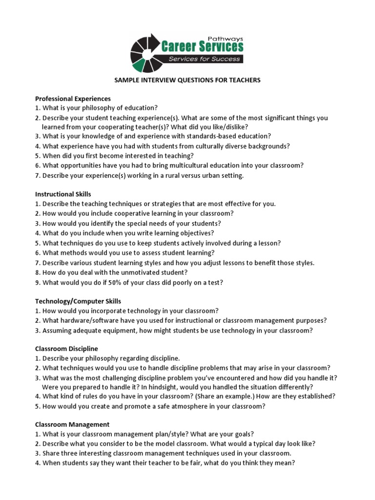 Sample Education Interview Questions | Download Free PDF | Classroom ...