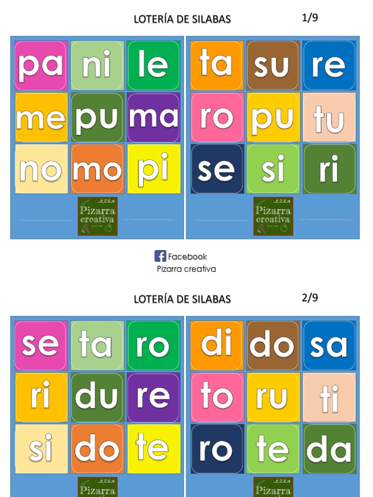 Lotería de Sílabas 1 | PDF