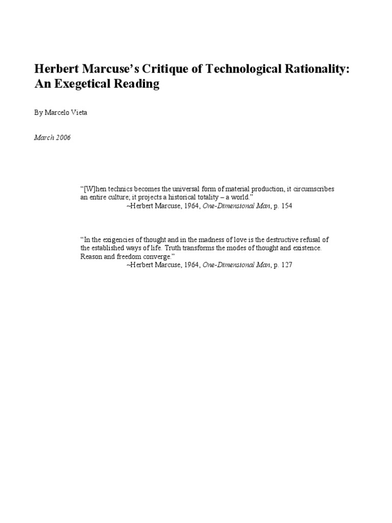 Technological Rationality-Marcuse v11 | PDF | Frankfurt School | Reason