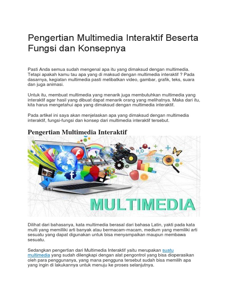 Pengertian Multimedia Interaktif Beserta Fungsi Dan Konsepnya | PDF