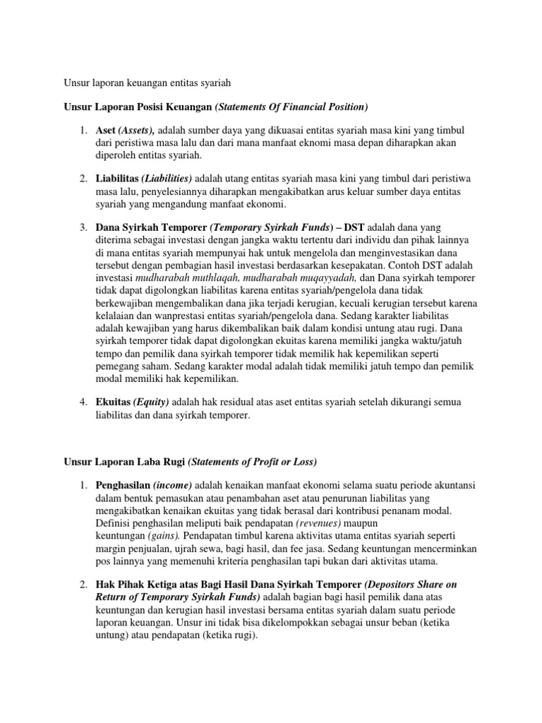 Unsur Laporan Keuangan Entitas Syariah | PDF