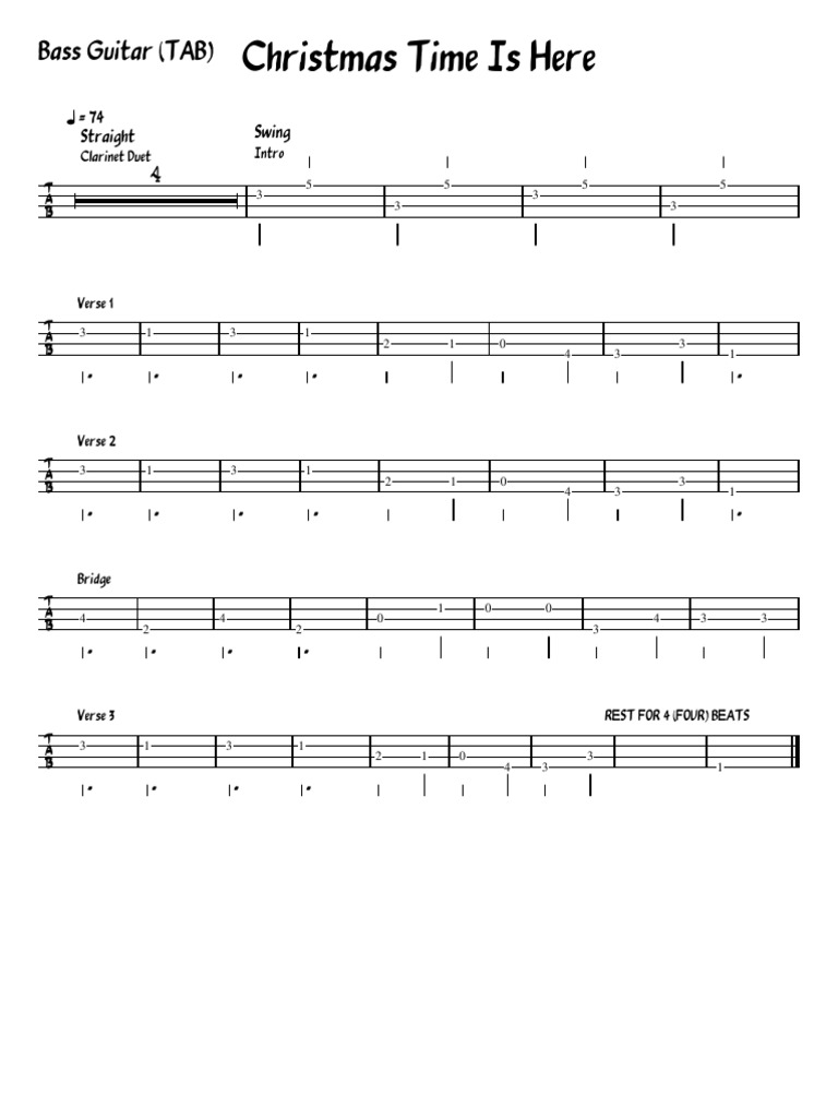 Christmas Time Is Here Bass TAB | PDF | Popular Music | Musical Forms