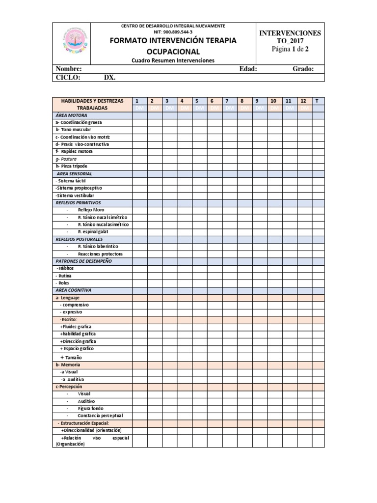Hojas De Trabajo De Terapia Ocupacional