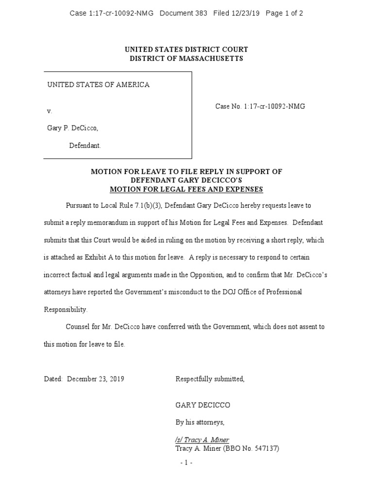DeCicco's Motion for Legal Fees Reply | PDF | Equal Access To Justice ...