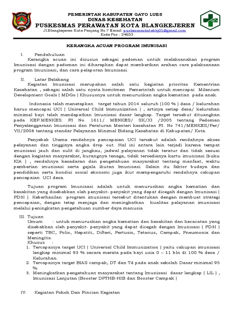 Kerangka Acuan Program Imunisasi | PDF