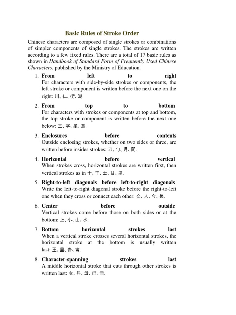 Basic Rules of Stroke Order | PDF | Chinese Characters | Character Encoding