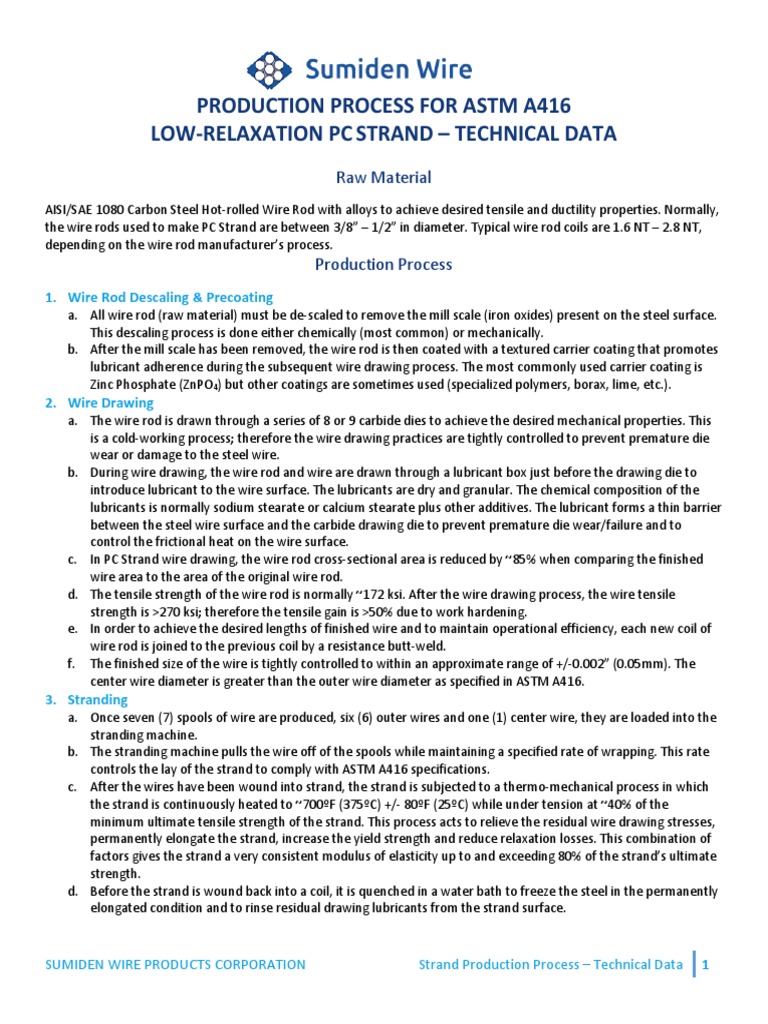 PC Strand Production Process Overview | PDF | Wire | Strength Of Materials