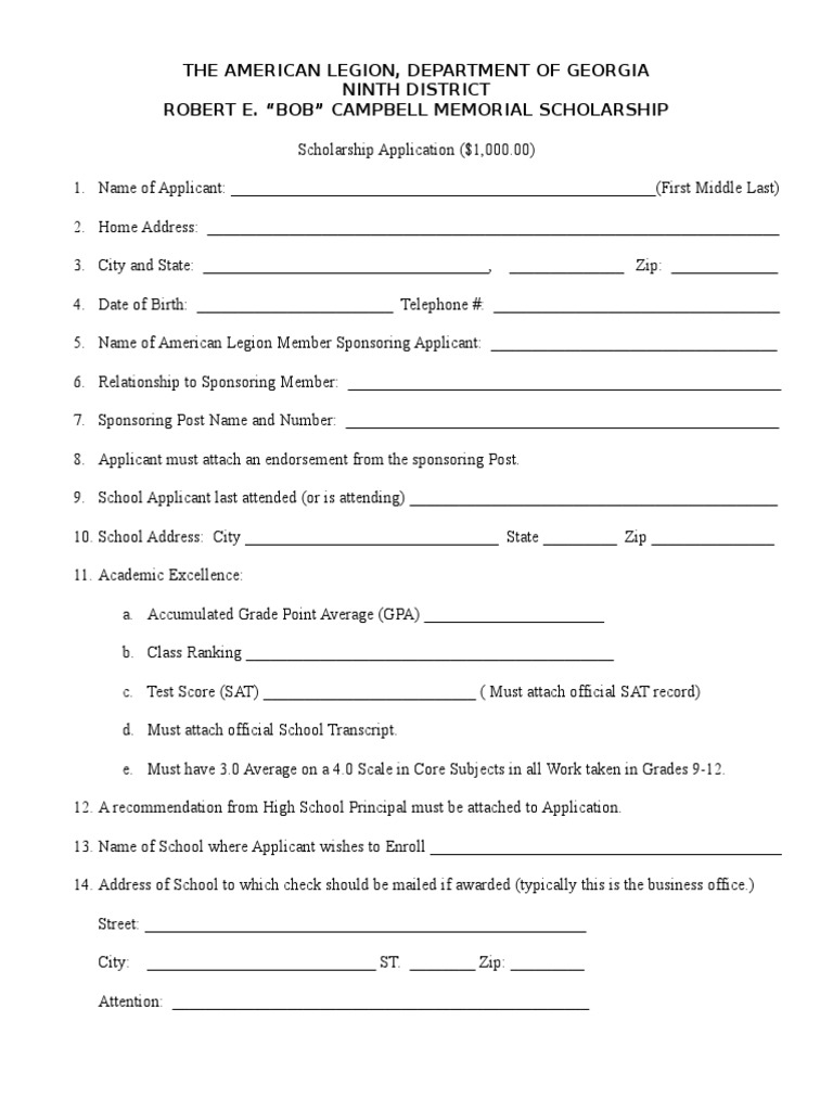 Robert E. Campbell Scholarship Application | PDF | Sat | Academia