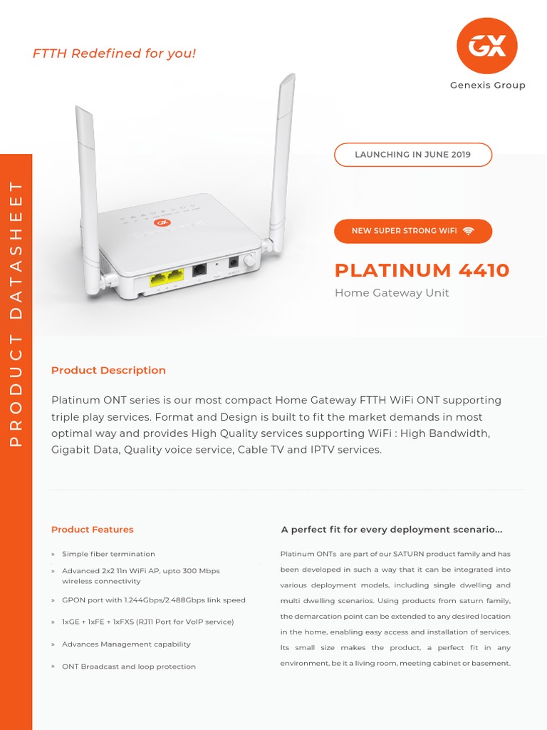 Genexis Platinum 4410 ONT Overview | PDF | Fiber To The X | Wi Fi