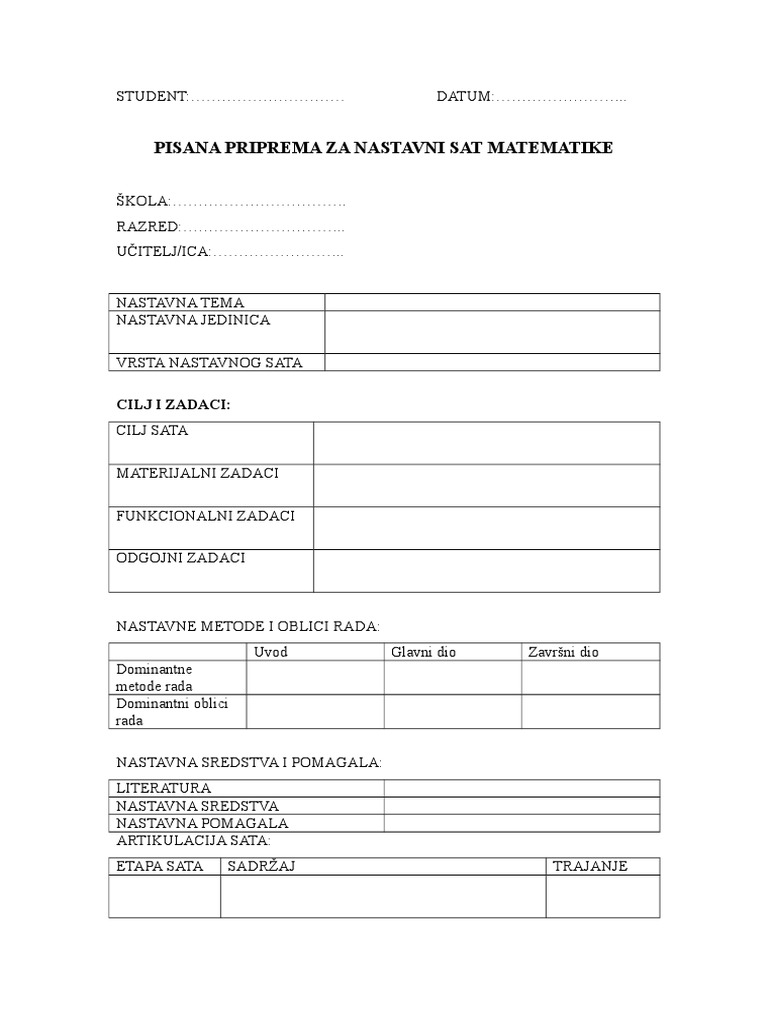 Obrazac Za Pripremu | PDF