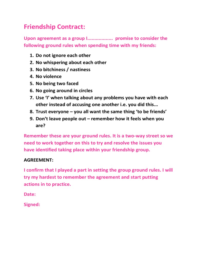 Friendship Agreement Template