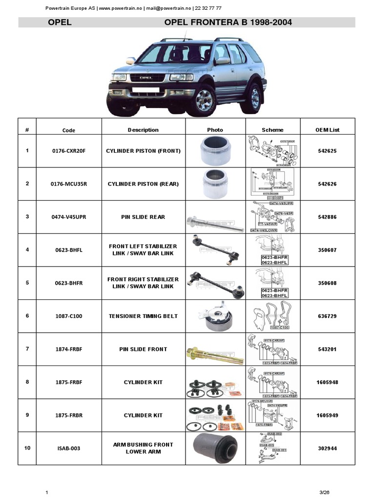 OPEL FRONTERA B 1998-2004 Powertrain | PDF | Piston | Cylinder (Engine)