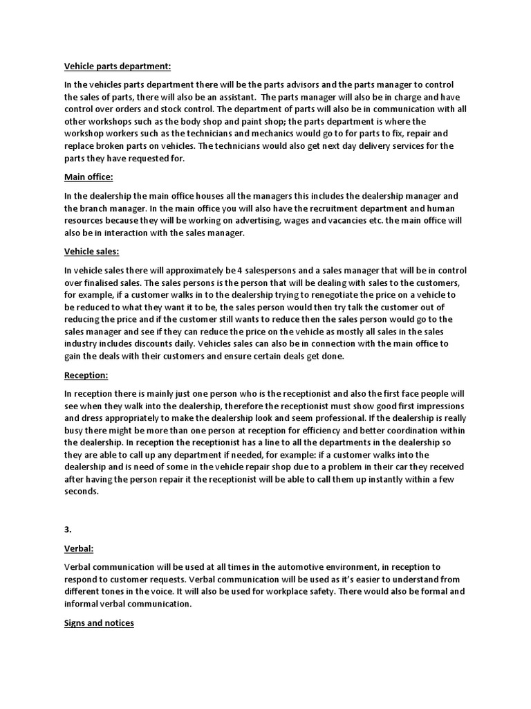 Job Roles in The Automotive Environment Assignment 2.0 | PDF | Text ...