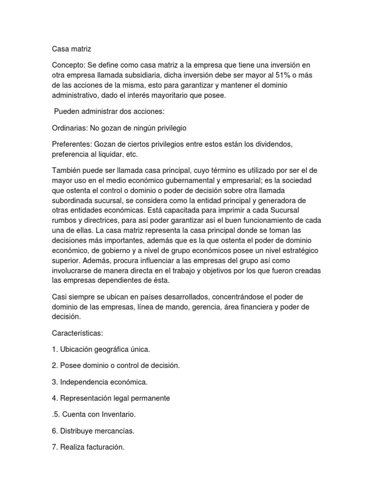Definición de Casa Matriz y Subsidiarias | PDF | Estado financiero ...