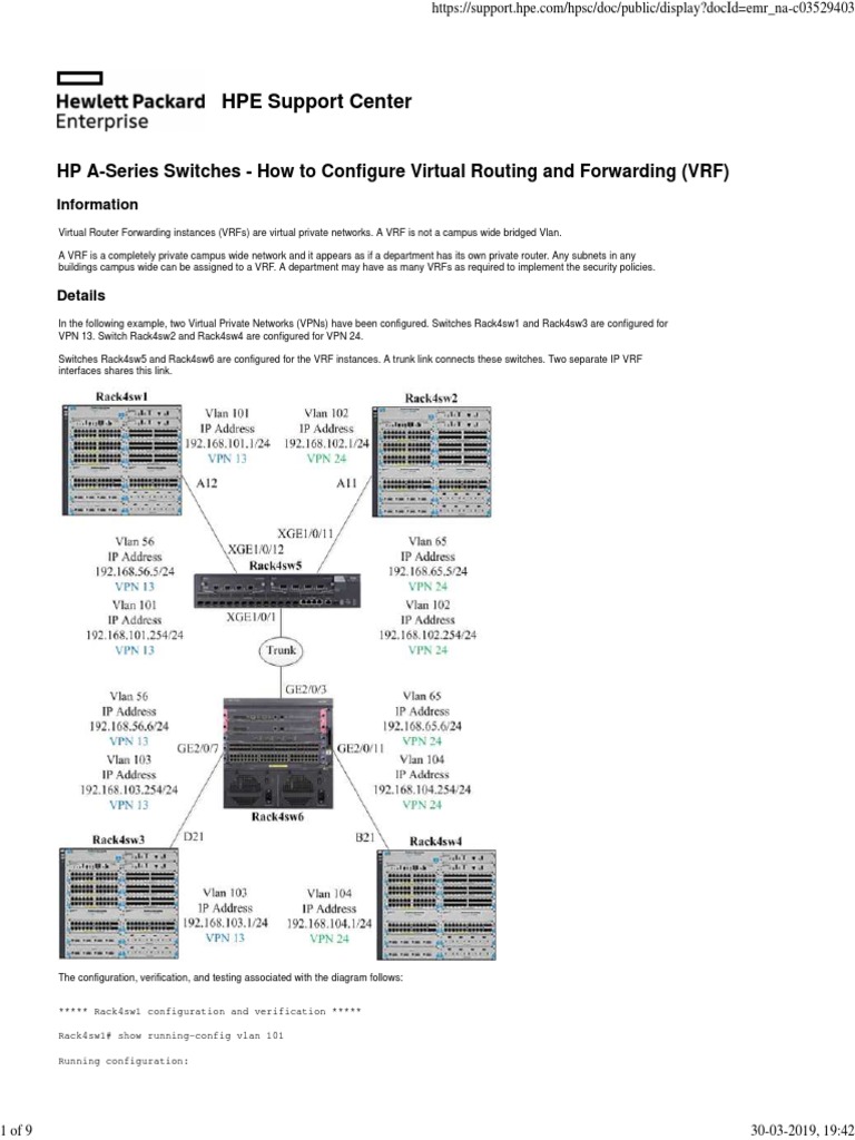 Virtual Routing and Forwarding (VRF) Configuration HP Switch | PDF | Ip ...