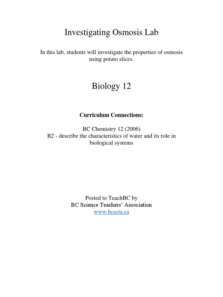 Investigating Osmosis Lab | Download Free PDF | Seawater | Osmosis