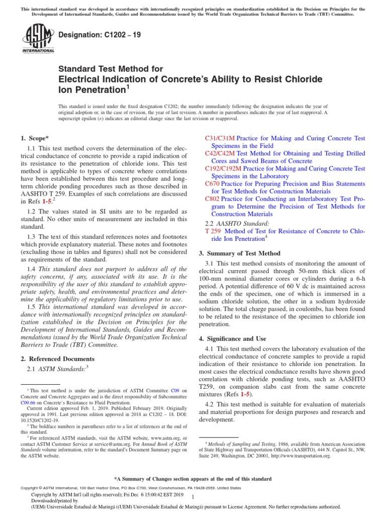 ASTM C1202-19 - Standard Test Method For Electrical Indication of ...