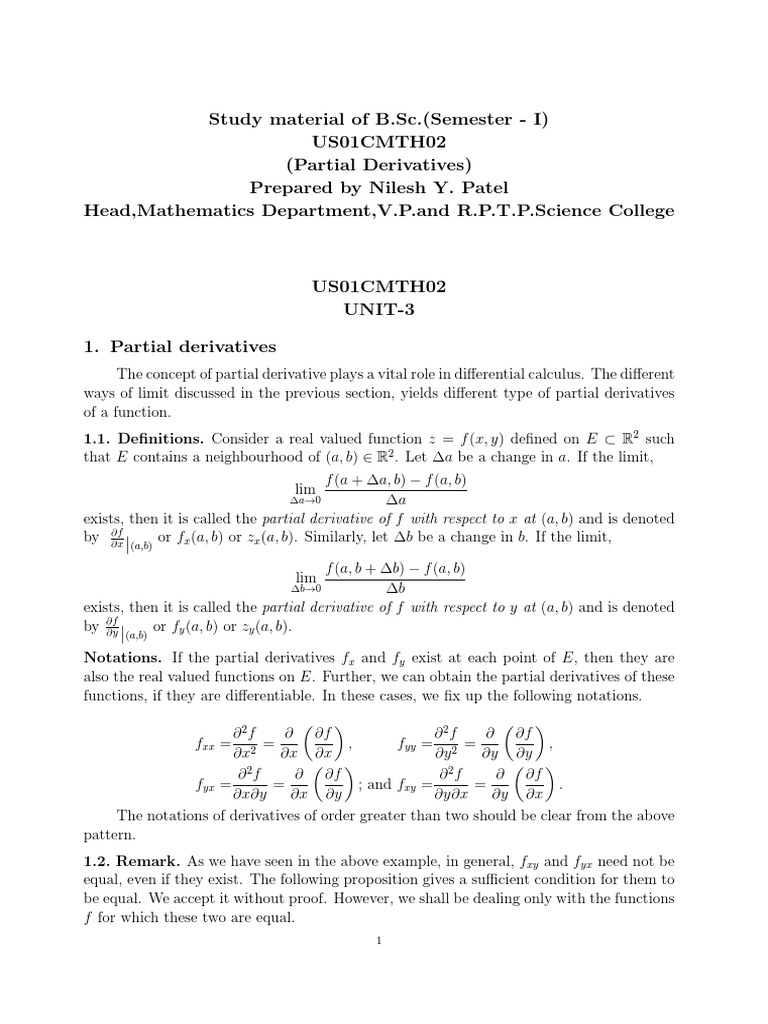 Partial Derivatives | PDF | Derivative | Function (Mathematics)