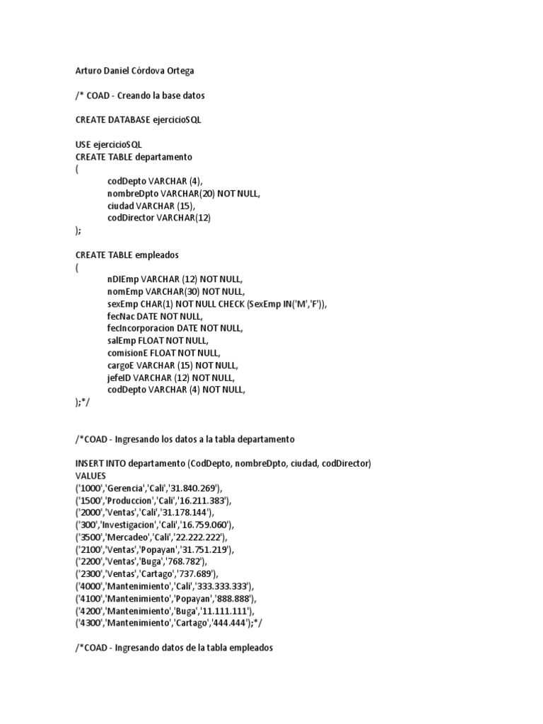 Ejercicios SQL | PDF | Salario | Business