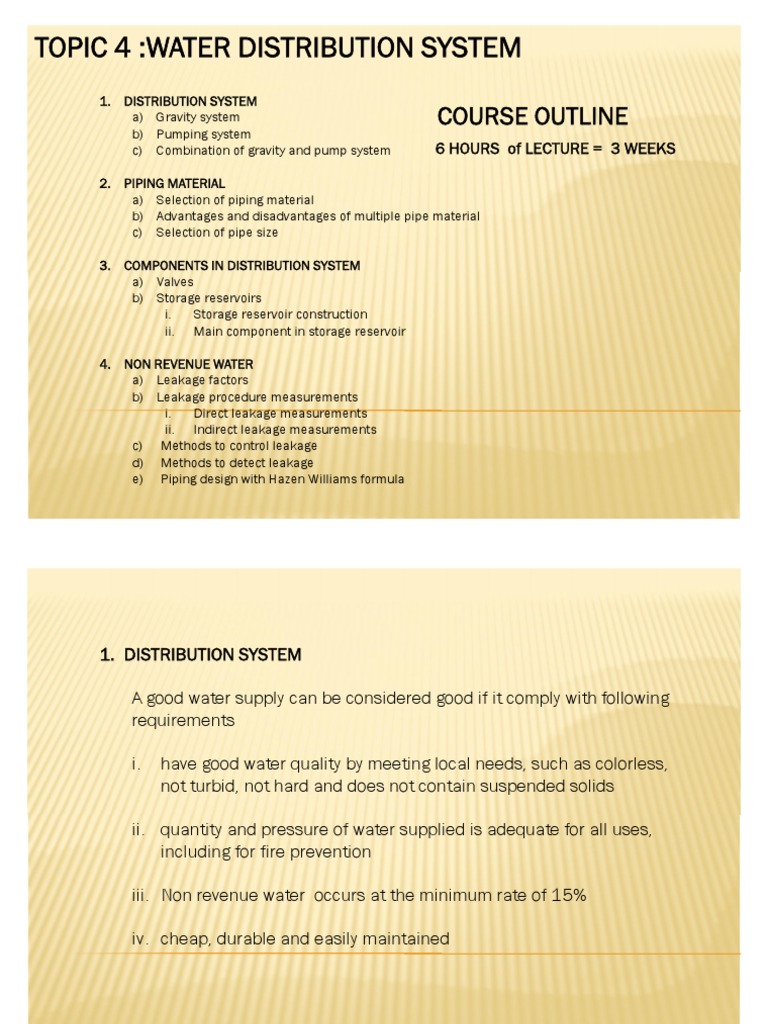 Topic 4 (Water Distribution System) PDF | PDF | Pipe (Fluid Conveyance ...
