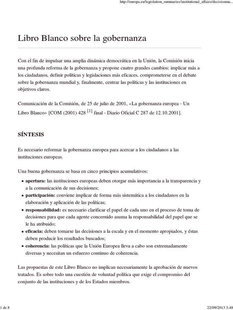 Libro Blanco Sobre La Gobernanza | PDF | Unión Europea | Comisión Europea