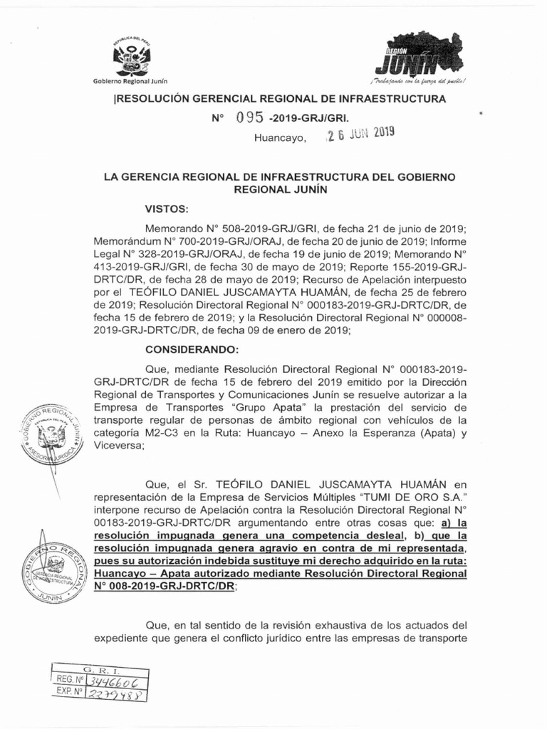 Resoluci N Gerencial Regional de Infraestructura N 095-2019-GR-JUNIN GRI PDF | PDF | Estado ...