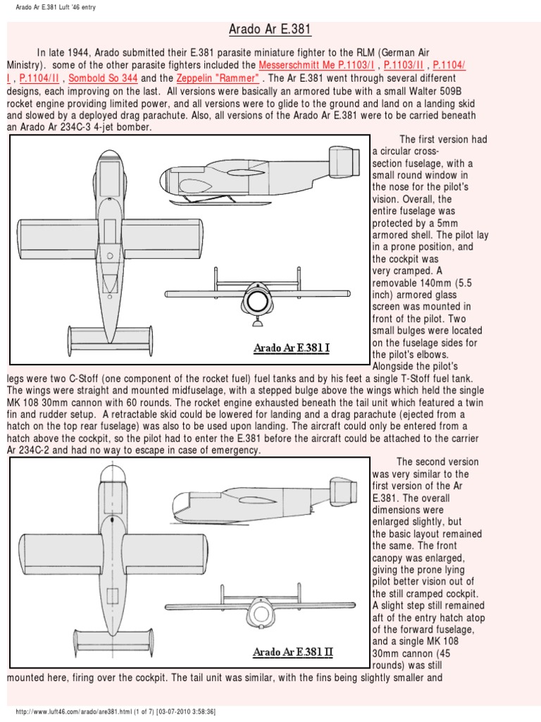 Arado Ar E.381 Luft '46 Entry | PDF | Aircraft Configurations | Aerospace