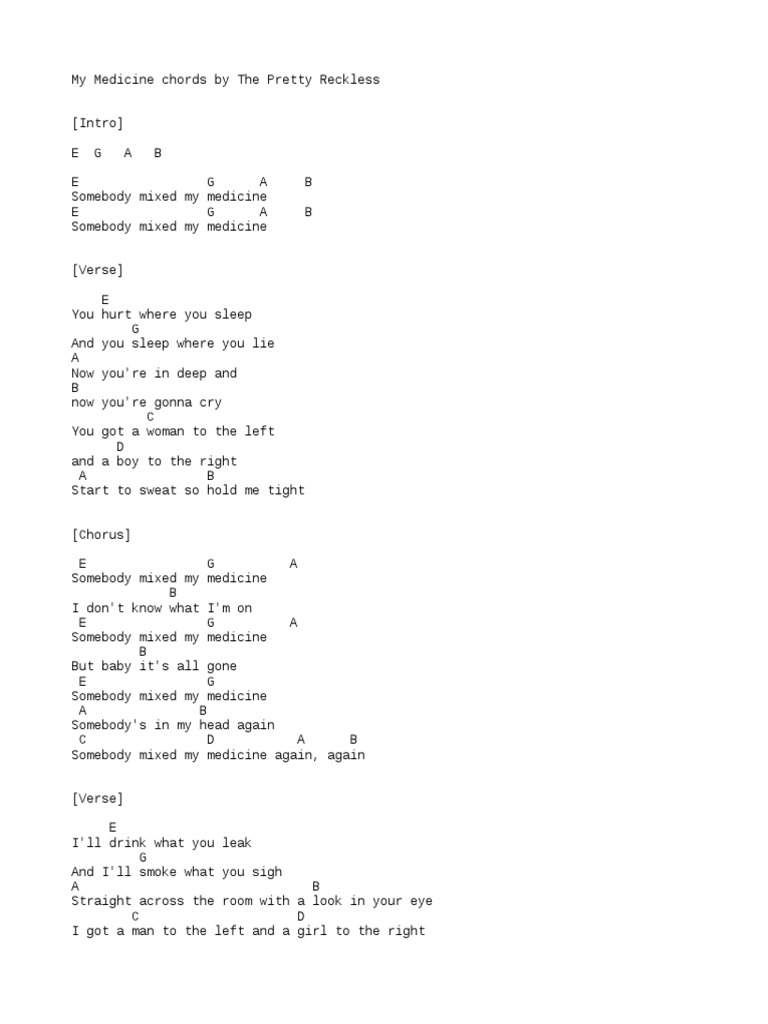 My Medicine Chords by The Pretty Reckless | PDF | Song Structure ...