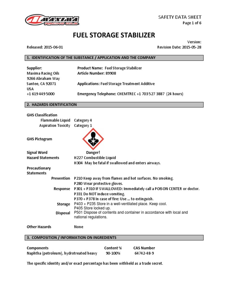 Fuel Storage Stabilizer SDS | PDF | Firefighting | Volatile Organic ...