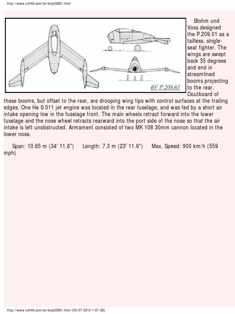 Blohm & Voss BV P.209.01 Luft '46 Entry | PDF