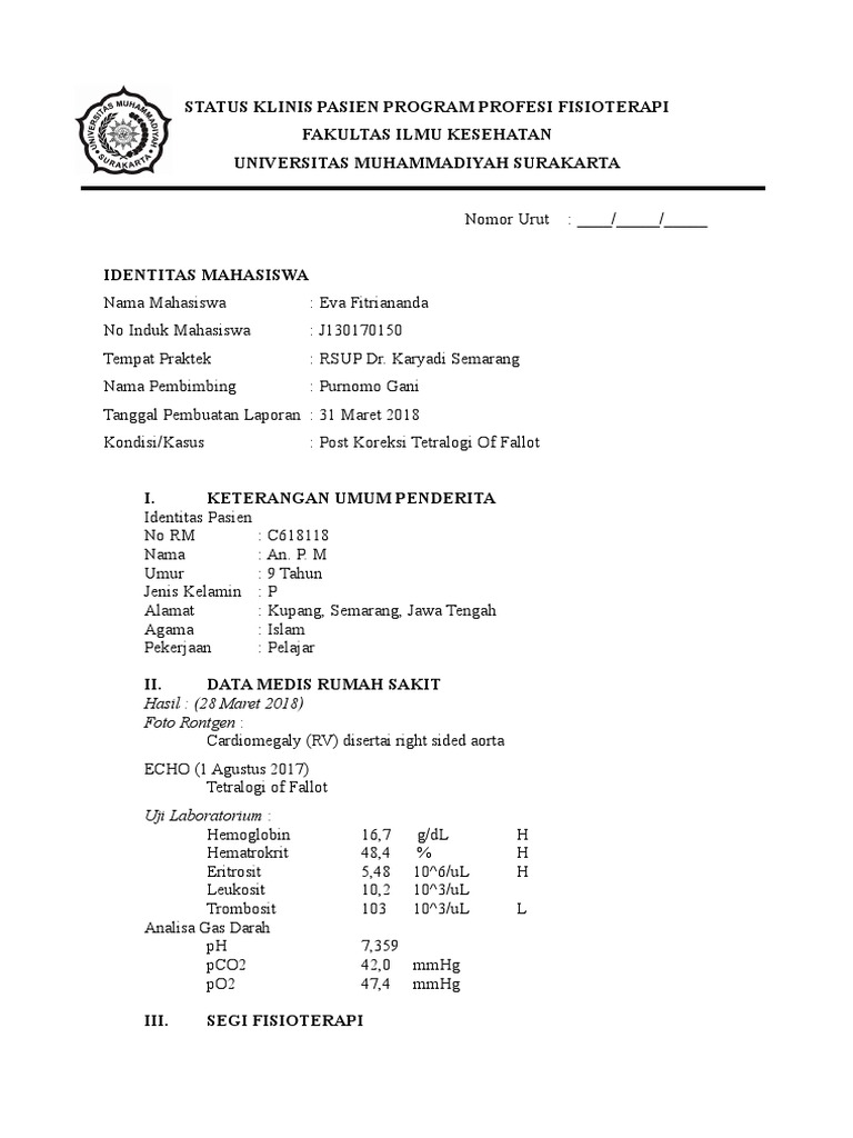 Status Klinis Pasien Tof | PDF