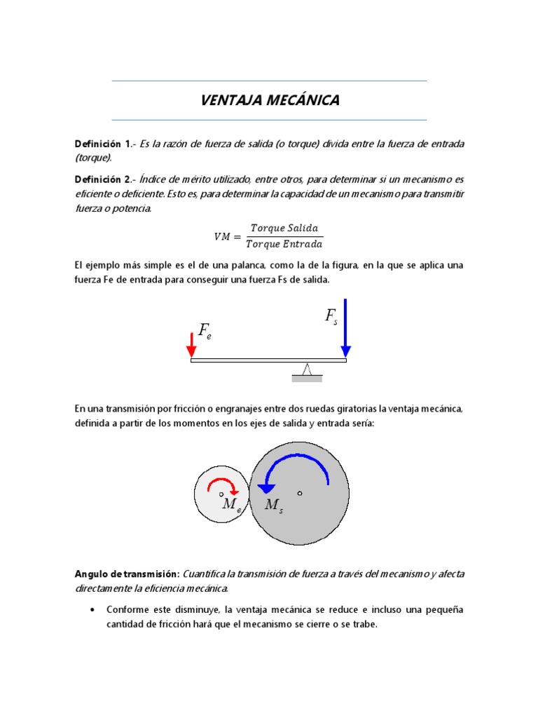 Ventaja Mecánica | PDF | Engranaje | Fuerza