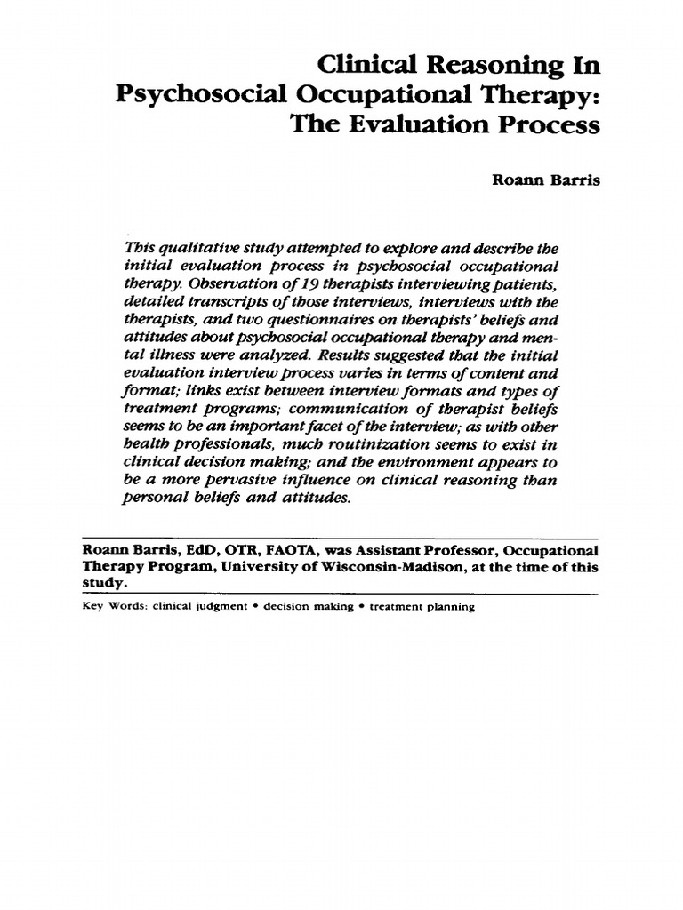 Clinical Reasoning in Psychosocial Occupational Therapy - The ...