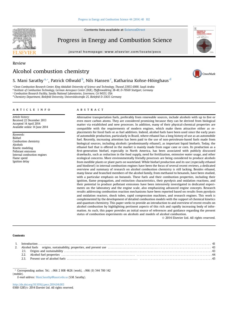 Alcohol Combustion Chemistry | PDF | Biofuel | Fuels