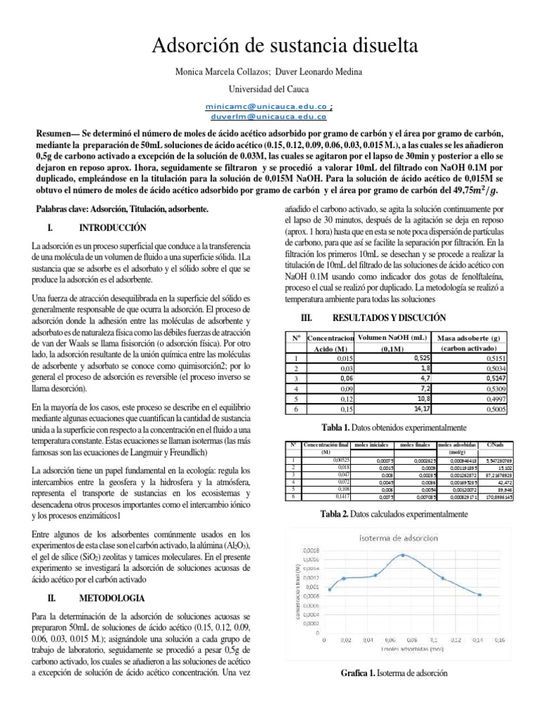 Adsorcion de Sustancia Disuelta | PDF | Adsorción | Valoración