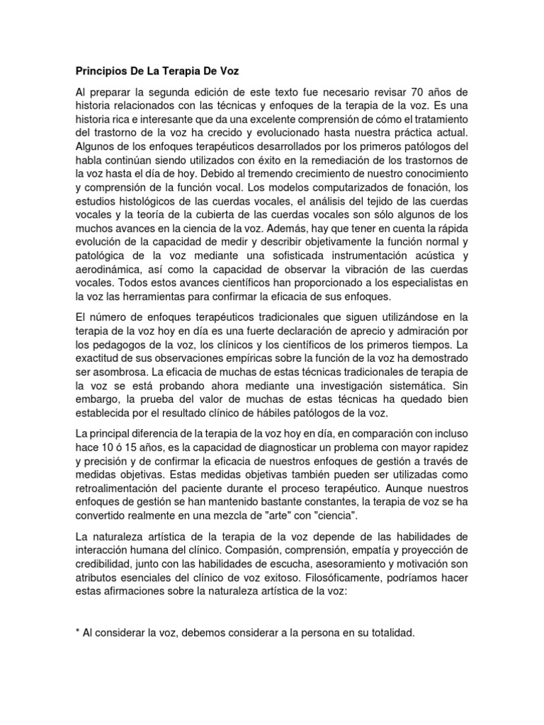 Principios de La Terapia de Voz | PDF | Psicoterapia | Tos