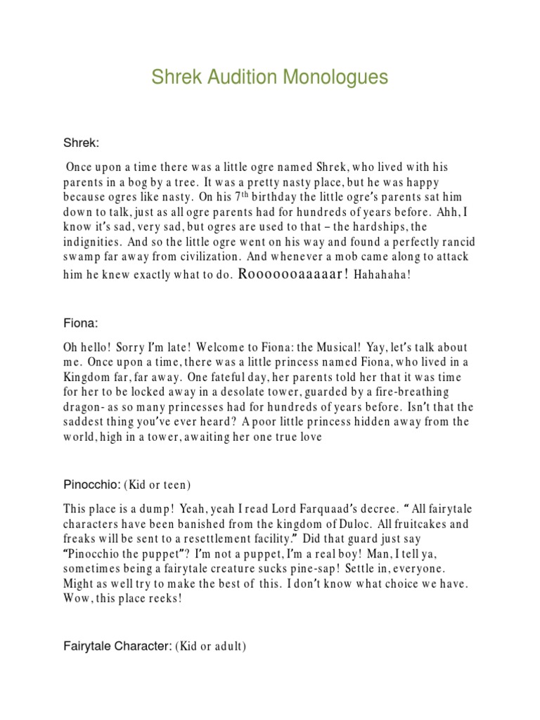 Shrek Audition Monologues PDF | PDF