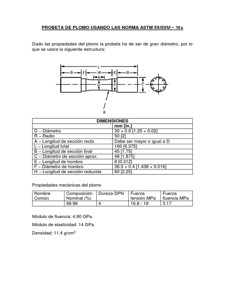 Probeta de Plomo Usando Las Norma Astm E8 | PDF