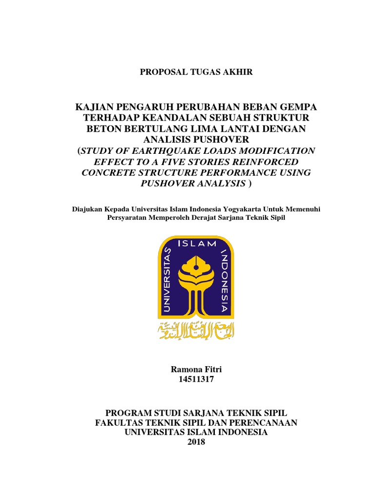 Proposal TA - Kajian Pengaruh Perubahan Beban Gempa Terhadap Keandalan Sebuah Struktur - Ramona ...